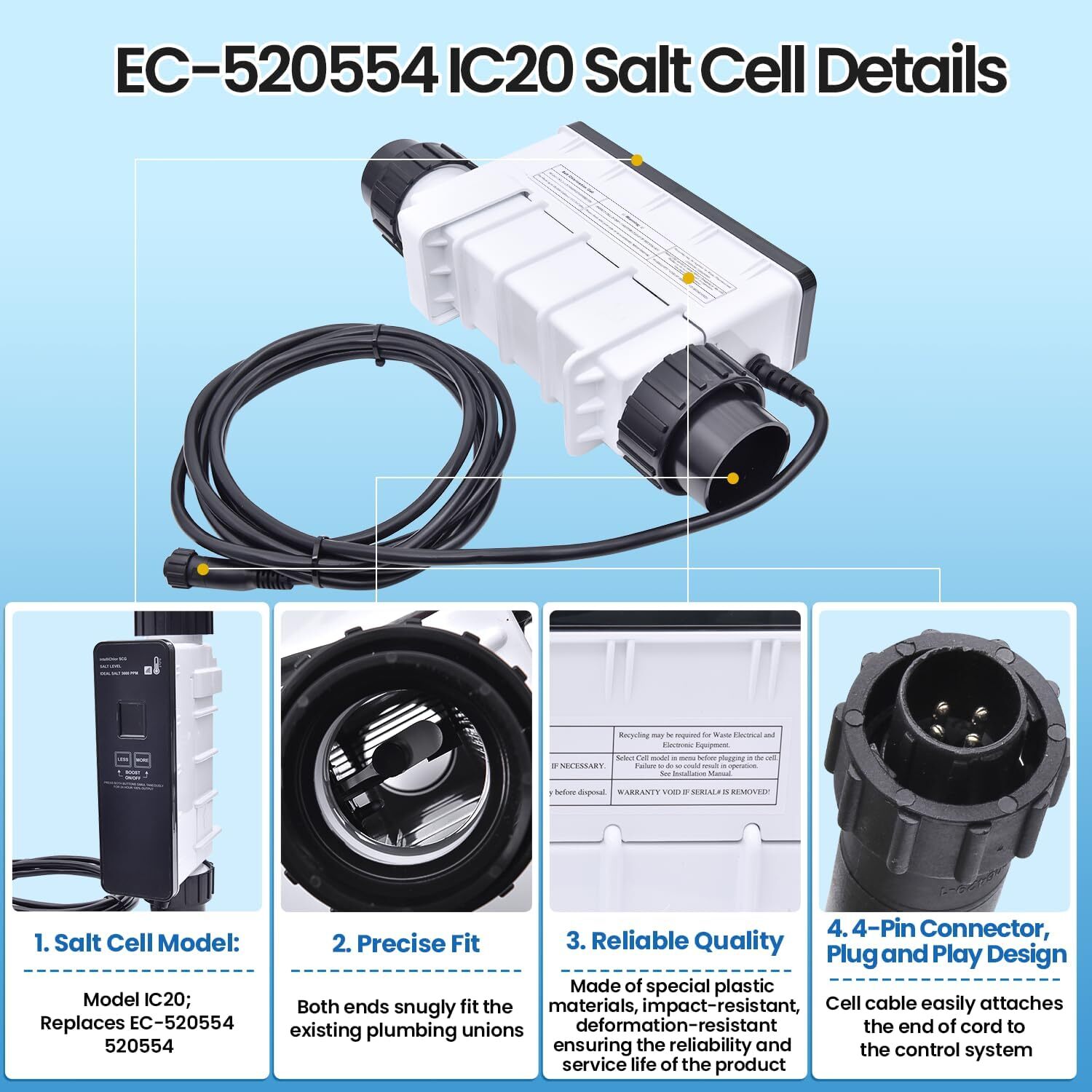 Fits Pentair Compool CP3400 #EC-520554 IC20 SALT CHLORINE GENERATOR ...