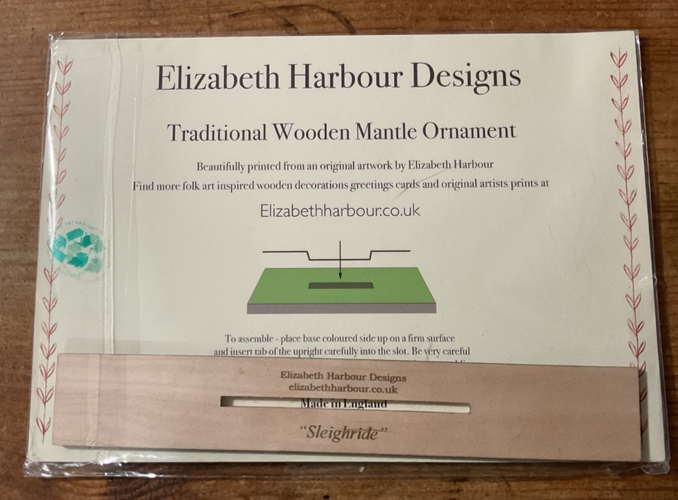 Elizabeth Harbour Designs Christmas Wooden Mantle Ornament Santa Sleigh ...