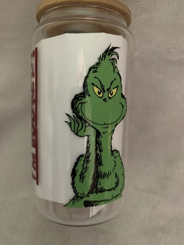 Christmas Grinch 16oz Glass Libbey Can Tumbler Clear Cup W/ Lid | eBay