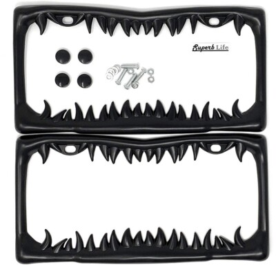 Shark Tooth License Plate Frame (Black Painted Metal) with caps | eBay