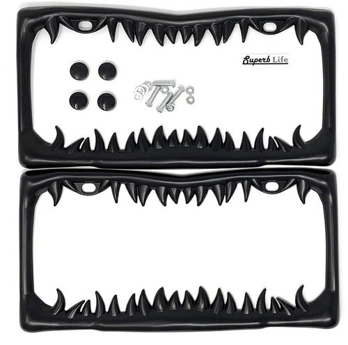 Shark Tooth License Plate Frame (Black Painted Metal) with caps | eBay