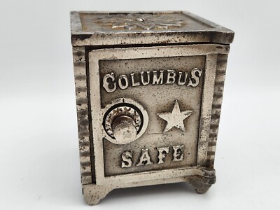 Vintage Columbus Safe Tin & Cast Iron Still Combination Coin Bank - 5. ...