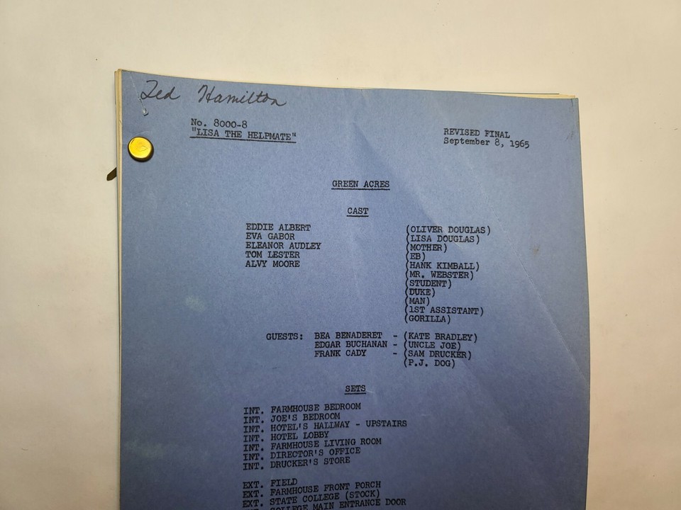 GREEN ACRES / 1965 TV Script, Parley Baer & Jack Bannon "Lisa the ...