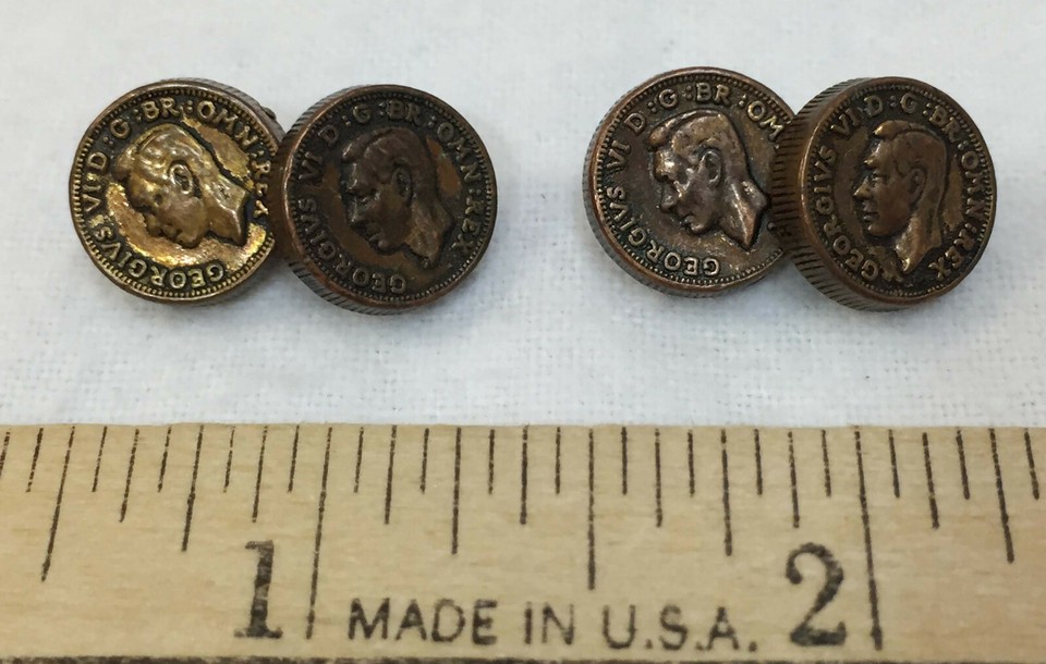 Cuff Links Stamped 1940 Era Georgivs VI D G BR OMN REX Copper Tone ...