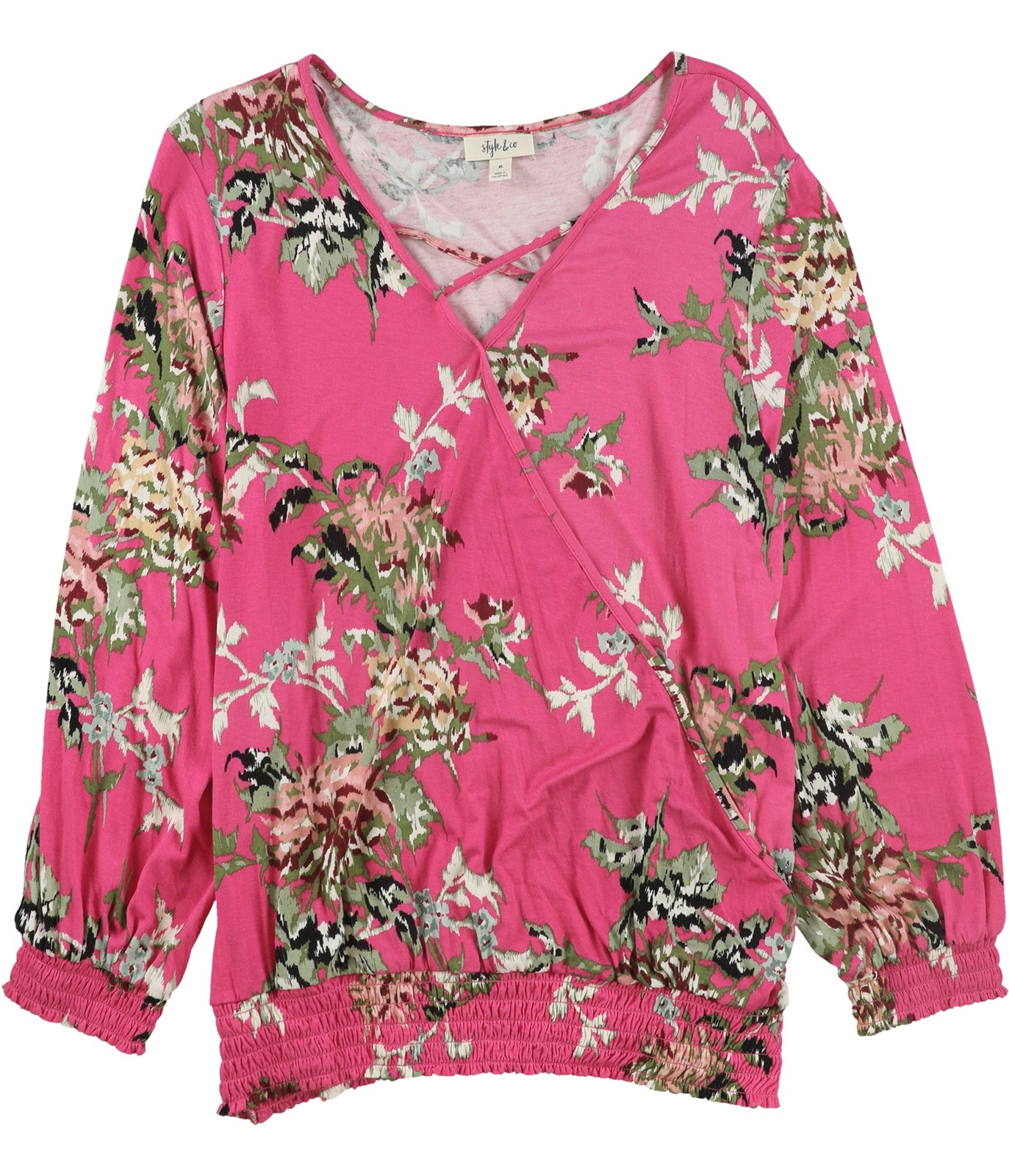 Style & Co. Womens Smocked Pullover Blouse, pink, XL | eBay