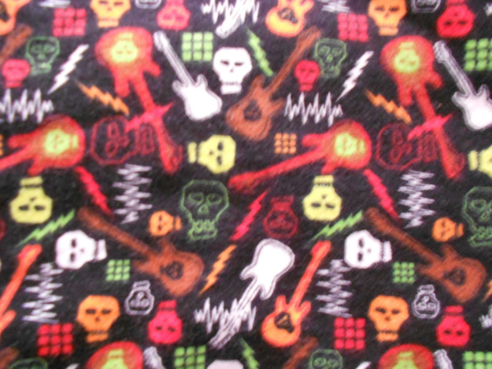 Large Bag Guitar Skull Rocker Flannel Sewing Fabric Scraps 1.5 Pounds ...