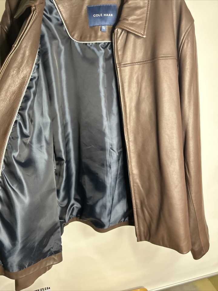 Cole Haan Men's Smooth Lambskin Leather Collared Full Zip Jacket Java ...