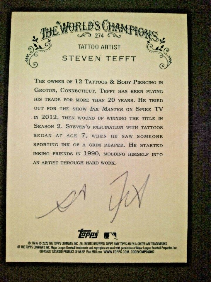 ALLEN & GINTER 2020 STEVEN TEFFT TATTOO ARTIST SIGNED AUTOGRAPHED ...