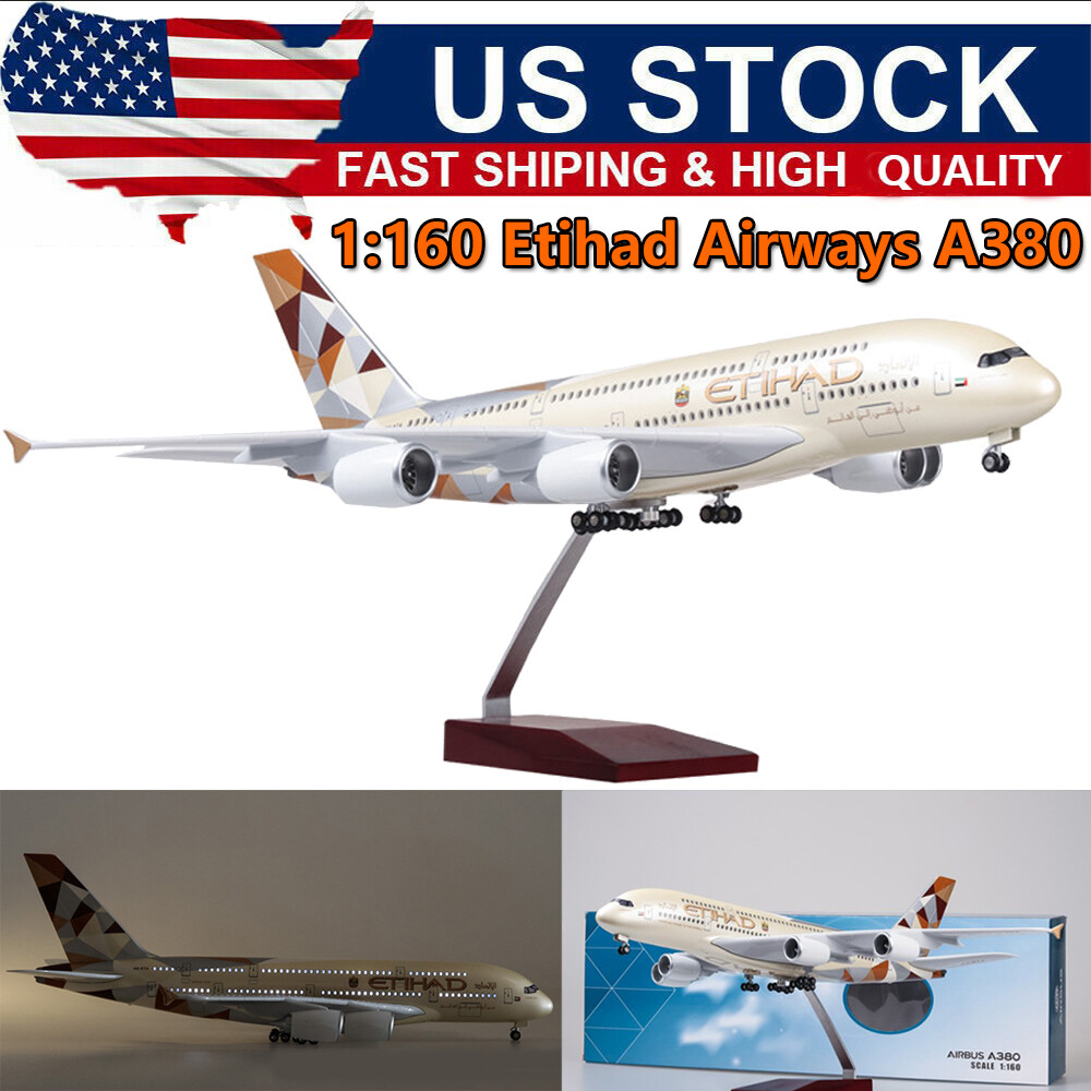 1:160 Etihad Airways Airbus A380 Airplane Model Ornament W/ LED Light ...