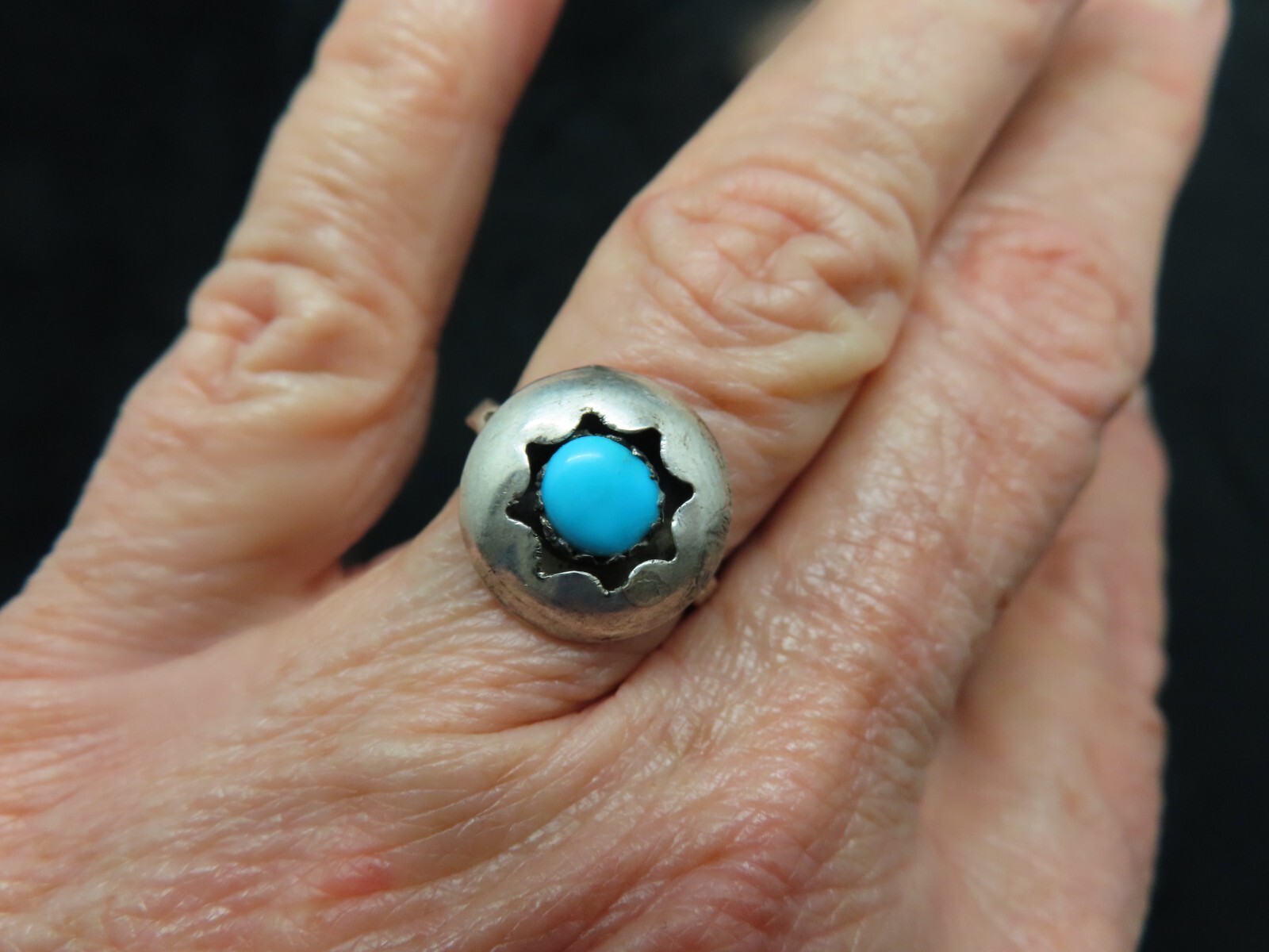 Vintage Sterling Silver w/Turquoise NAVAJO Classic Shadowbox Ring SZ 6 ...