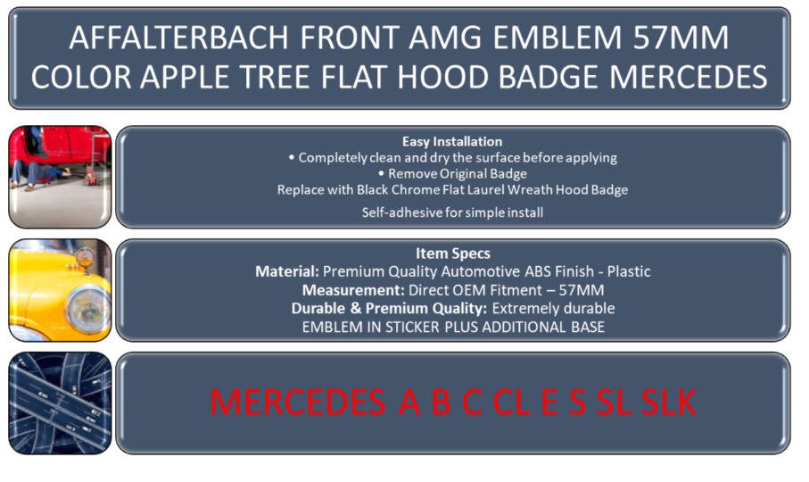 AMG Black Chrome Front Hood Emblem Affalterbach Apple Badge Mercedes ...