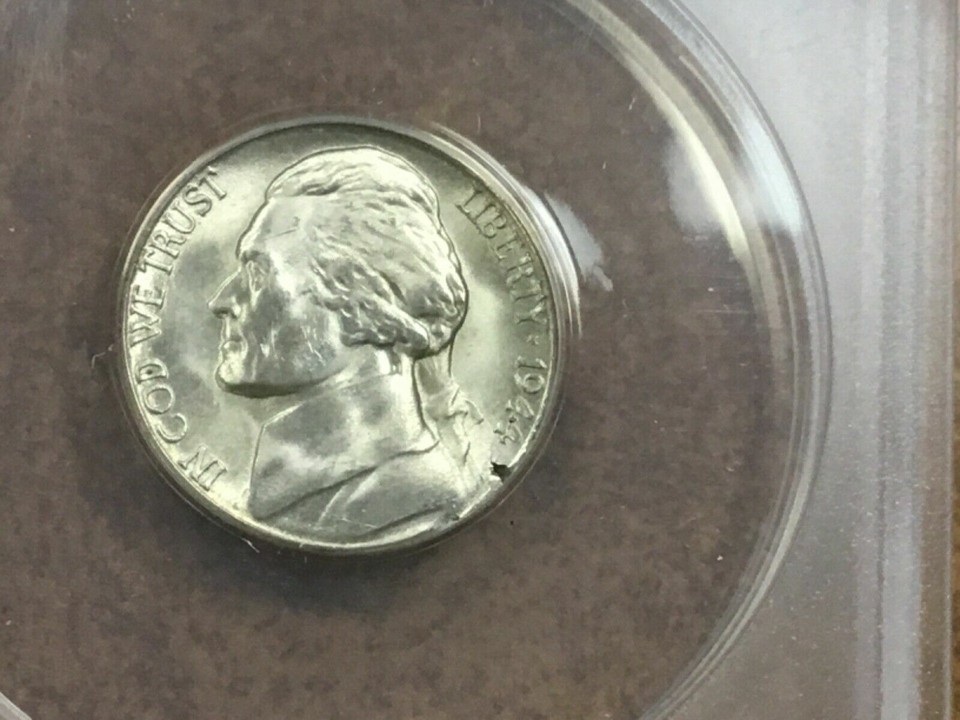 1944-S Nickel Error Struck on Defective Planchet-Die Break Rev- Anacs ...