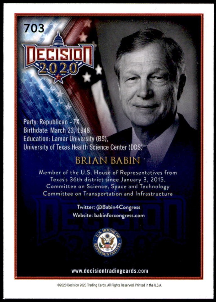 Brian Babin (SP) 703 2021 Decision 2020 S2 Preview House Rep Texas 01/ ...