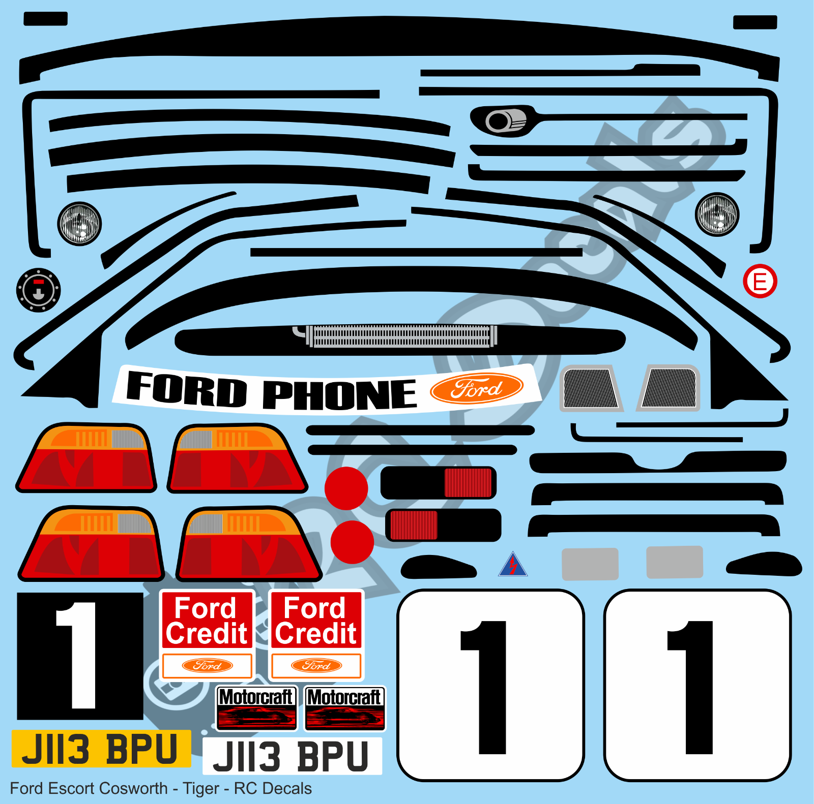 1/10 Decal Rally Set Ford Escort Cosworth - Tiger Stripe Orange TA01 ...