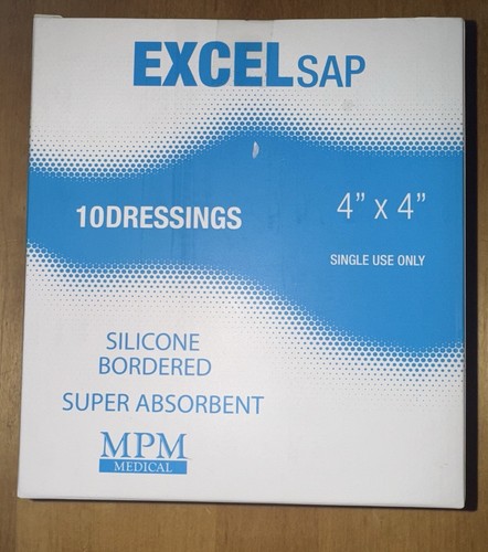 10 EXCEL SAP 4 X 4" DRESSINGS SILICONE BORDERED ABSORBANT MPM MEDICAL ...