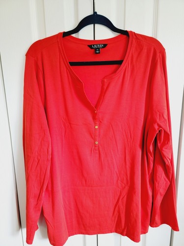 Lauren Ralph Lauren 3X Slim Fit Stretch Top Part Button LS LRL V-Neck ...