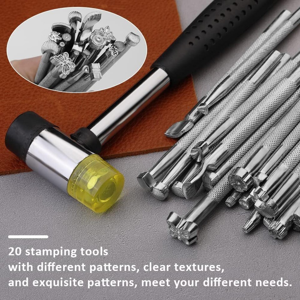 20pcs Leather Stamps Leather Stamping Tool Saddle Making Stamp Punch ...