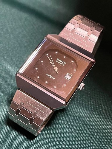Rado DiaStar Vintage Silver Watch Quartz Date Square Bracelet Men Swiss ...