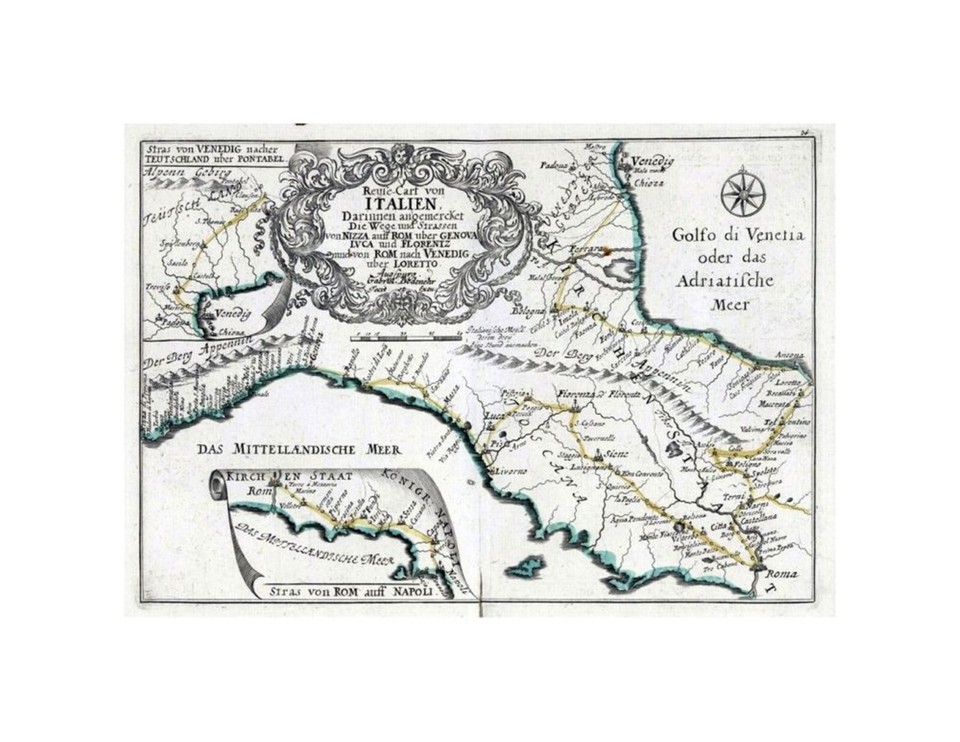 1716 World Atlas Map|Reyse-Cart von Italien: Darinnen angemercket Die ...