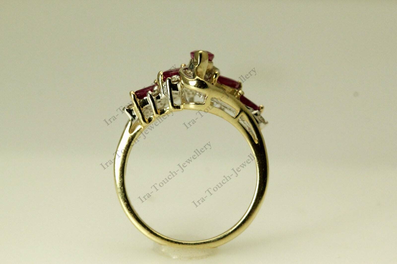 3Ct Marquise Cut Ruby Lab Created Engagement Cluster Ring 14K Yellow ...