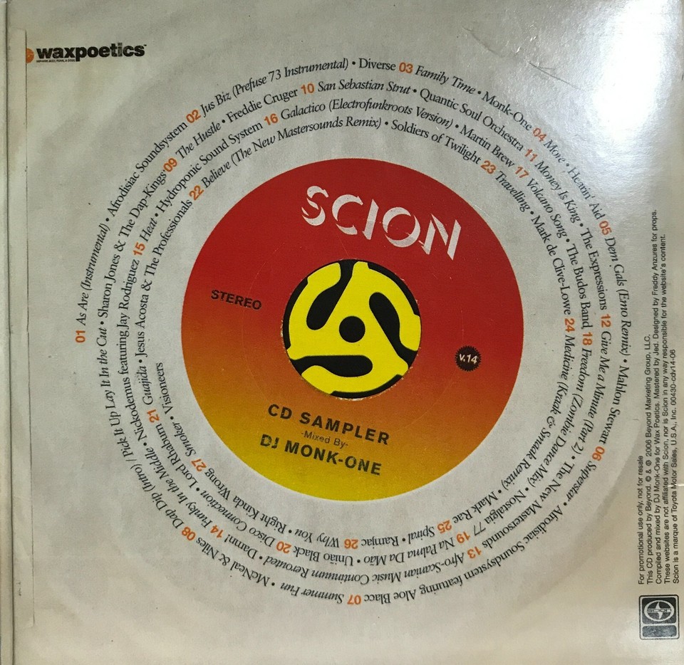 CD Sampler Mixed By DJ Monk-One: Scion CD Sampler V.14 Waxpoetics *Very ...