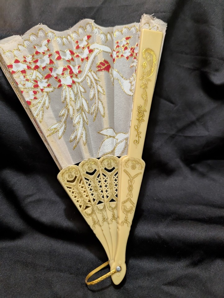 Antique Celluloid Folding Fan Ivory Lace-Peacocks and roses-Victorian ...