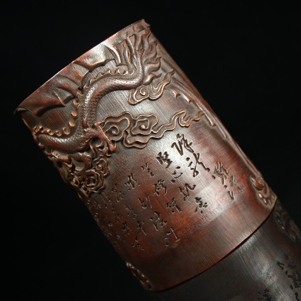 Noble Chinese Exquisite old Hand-carved Dragon Fighting Arhat bamboo ...