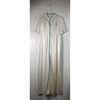 Womens Vintage Lorraine Nylon Robe Negligee Ivory Tulip Green Edging ...