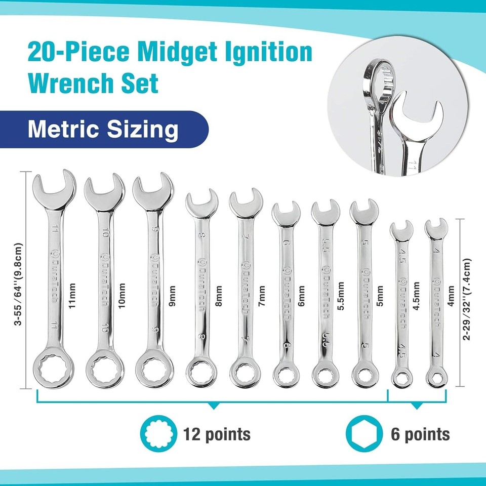 Mini Wrench Set Midget Combination Wrench 20-Piece Metric & SAE W ...