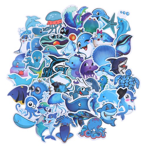 49Pcs Cute Blue Sea Marine Animals Stickers Suitcase Laptop Skateboard ...