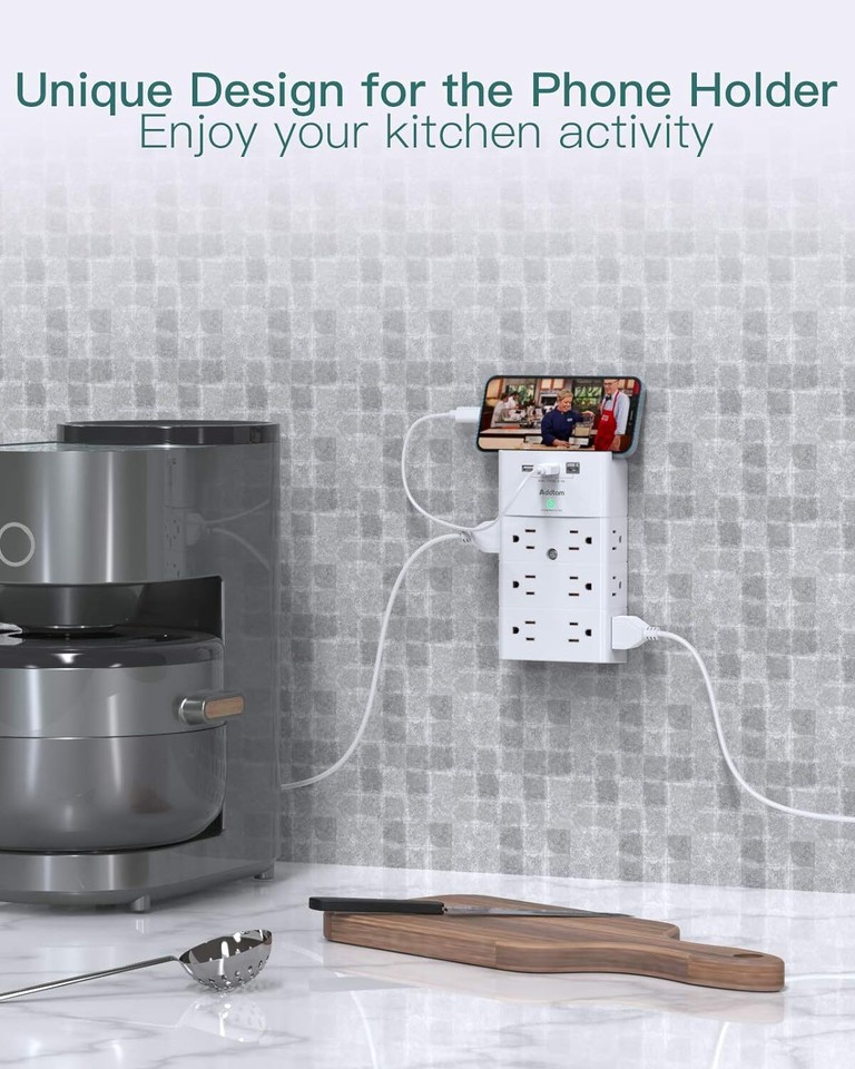 Multi Plug Outlet - Addtam Surge Protector Wall Mount with 12 White | eBay