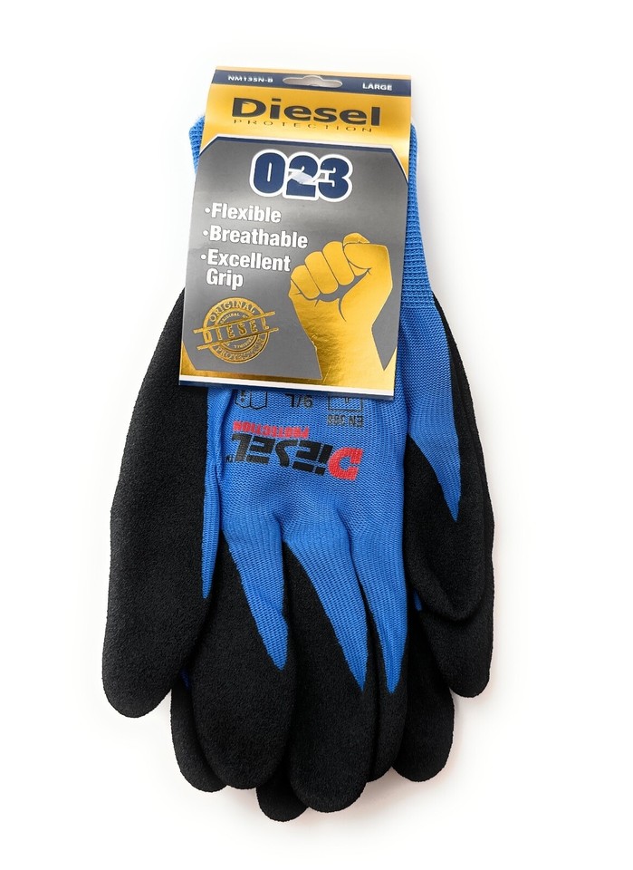 6 Pair DIESEL Blue Safety Gloves Latex Coated Grip Cut Resistant | eBay