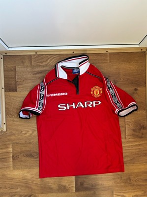 Vintage Umbro Manchester United Sharp 1998/1999 Red Home Jersey T-Shirt ...