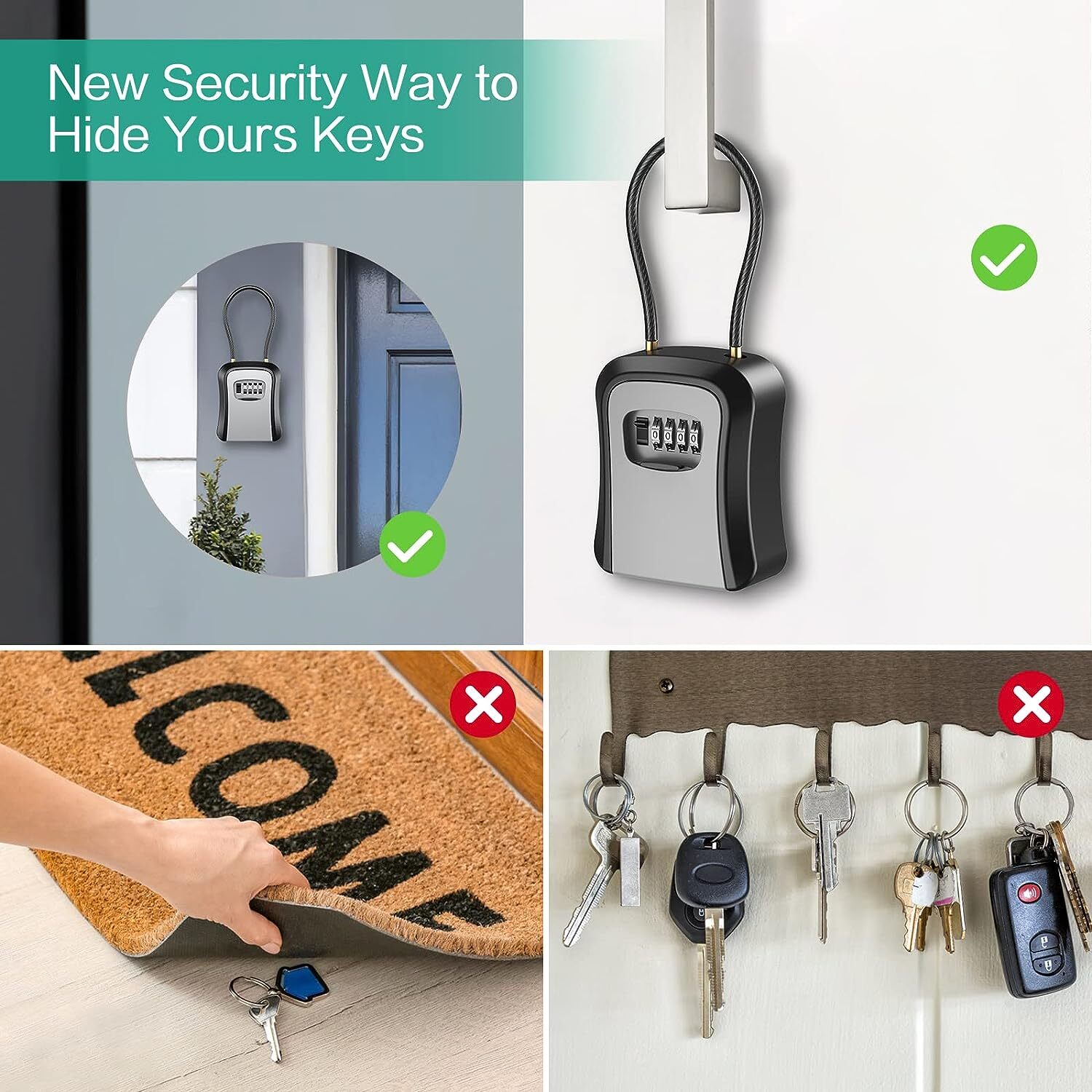 Outdoor Wall Hanging Key Safe 4 Digits Combination Key Safe Key Lock ...