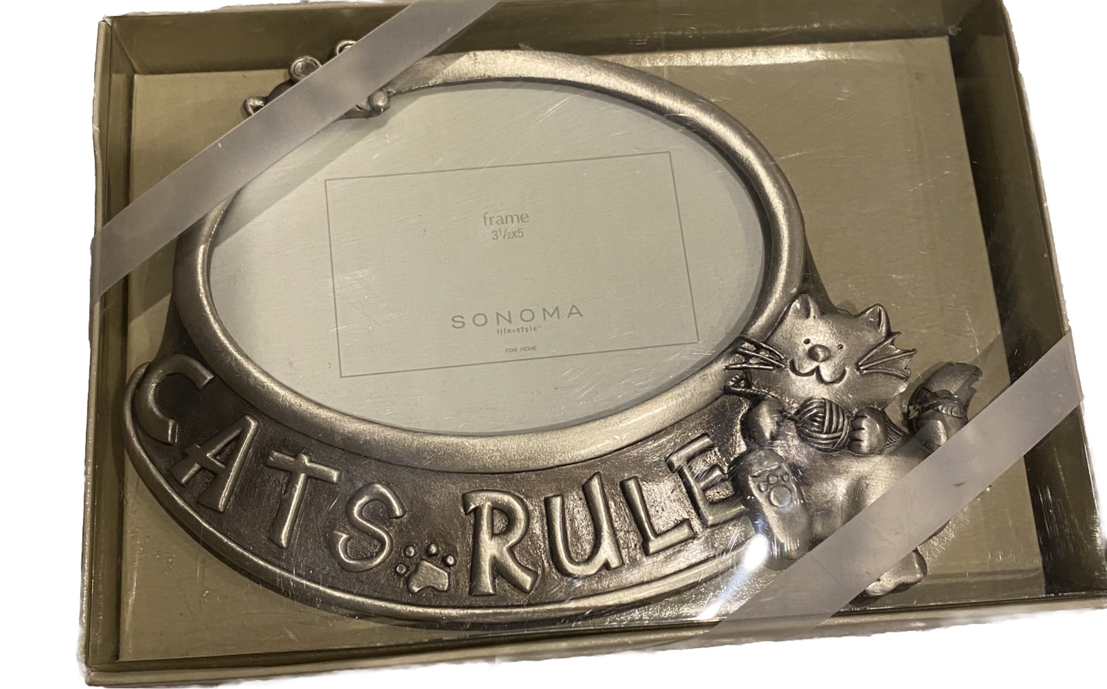 “Cats Rule” Pewter Colored Picture Frame holds 3.5x5" photo. Sonoma ...