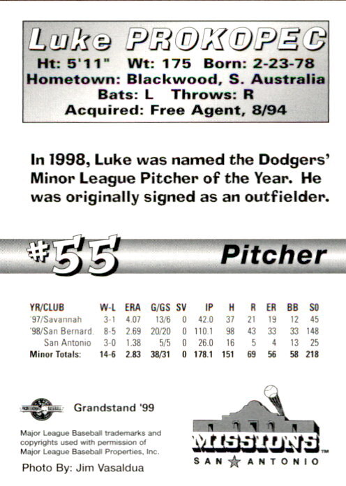 1999 San Antonio Missions Grandstand #23 Luke Prokopec Blackwood South ...