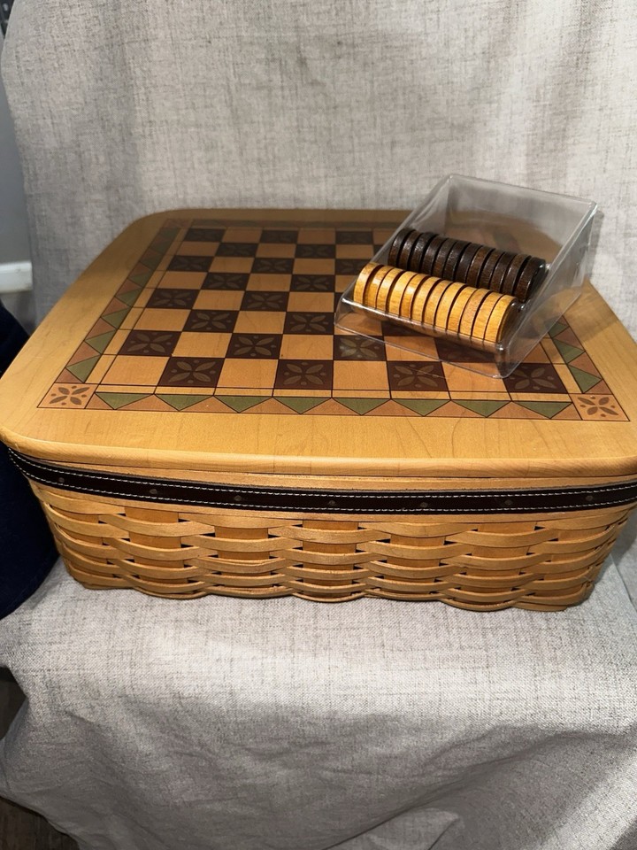 Longaberger 2001 Father's Day Checkerboard Basket, Lid, Protector, Game ...