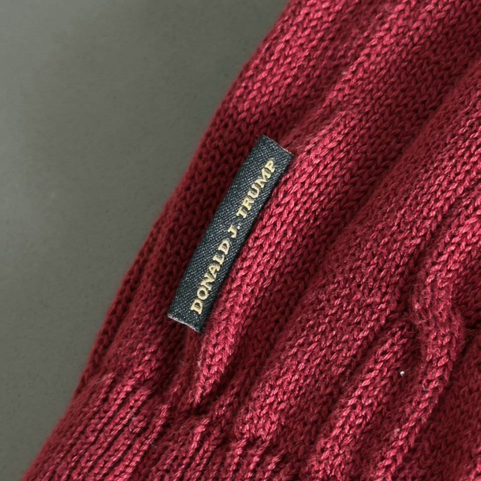 Donald J Trump Sweater Vest Mens XLarge Red V Neck Cable Knit Cotton ...