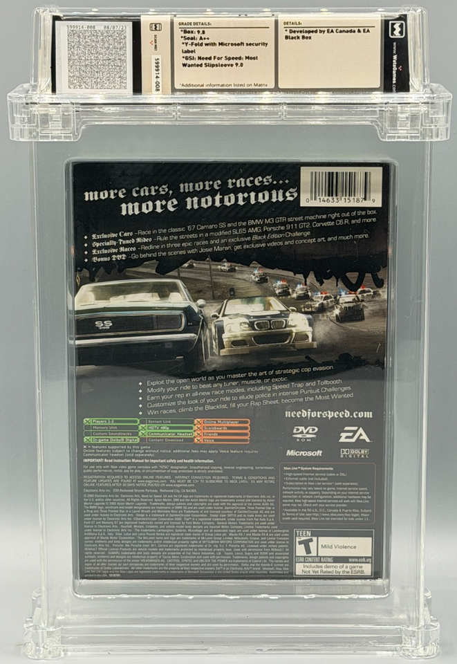 Need for Speed Most Wanted Microsoft Xbox Black Cover Sealed WATA 9.8 ...