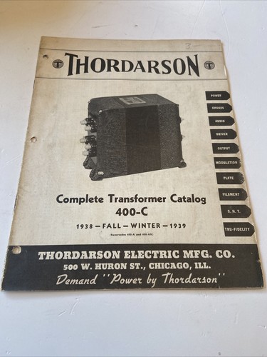 1938 ~ 1939 Thordarson ~ Complete Transformers ~ Catalog 400-C #J | eBay