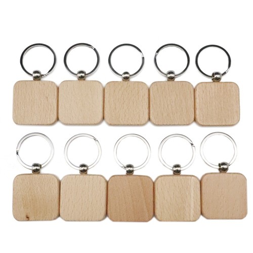 US Stock 10Pcs Plain Square Blank Wood Keychain Diy Key Chains Tags ...