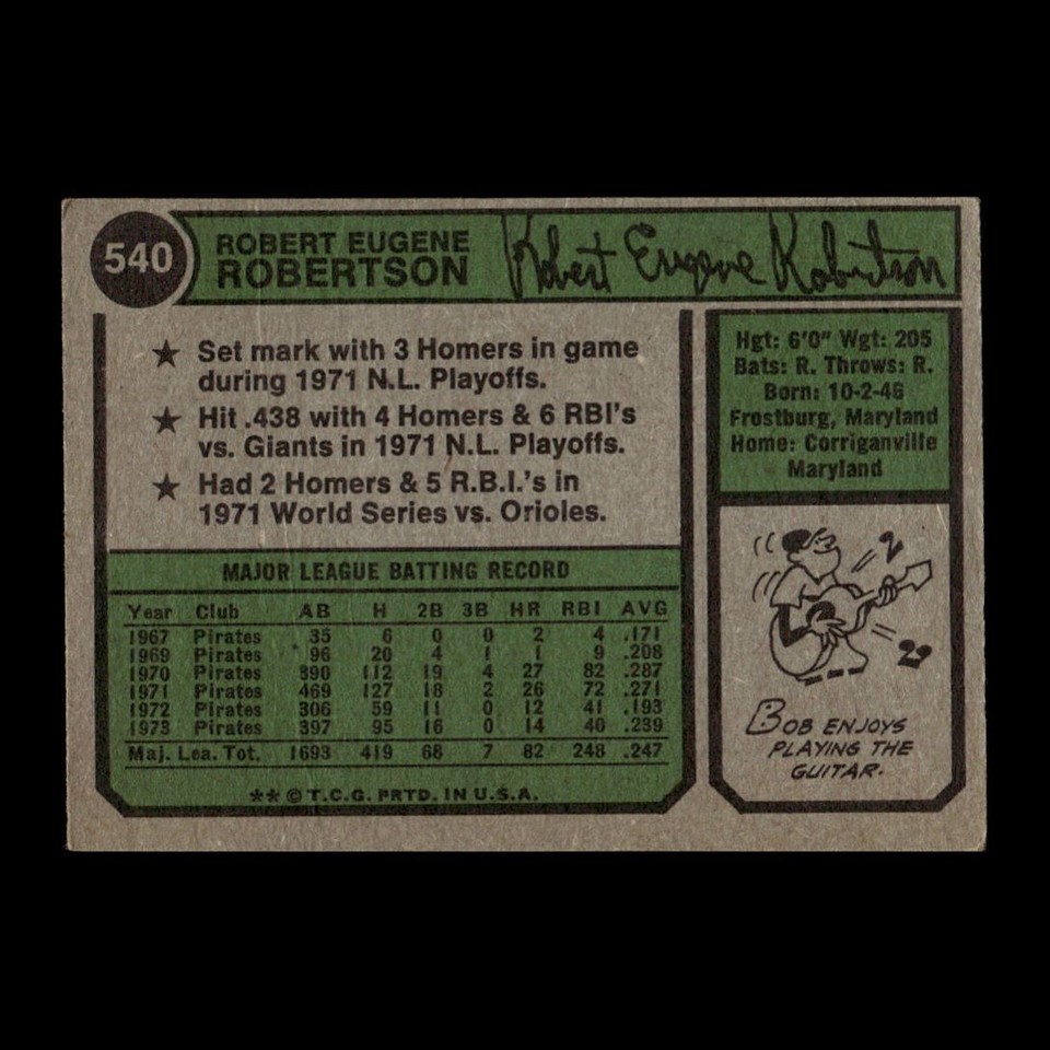 Bob Robertson 1974 Topps Pittsburgh Pirates #540 Nice! | eBay