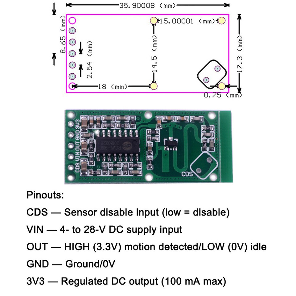 20pcs RCWL-0516 Microwave Radar PIR Motion Sensor Module 5-7M Distance ...