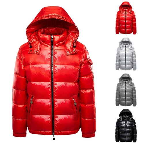 Men's Winter Snow Down Jackets With Hood Zip Metal Shiny Wind Coats ...