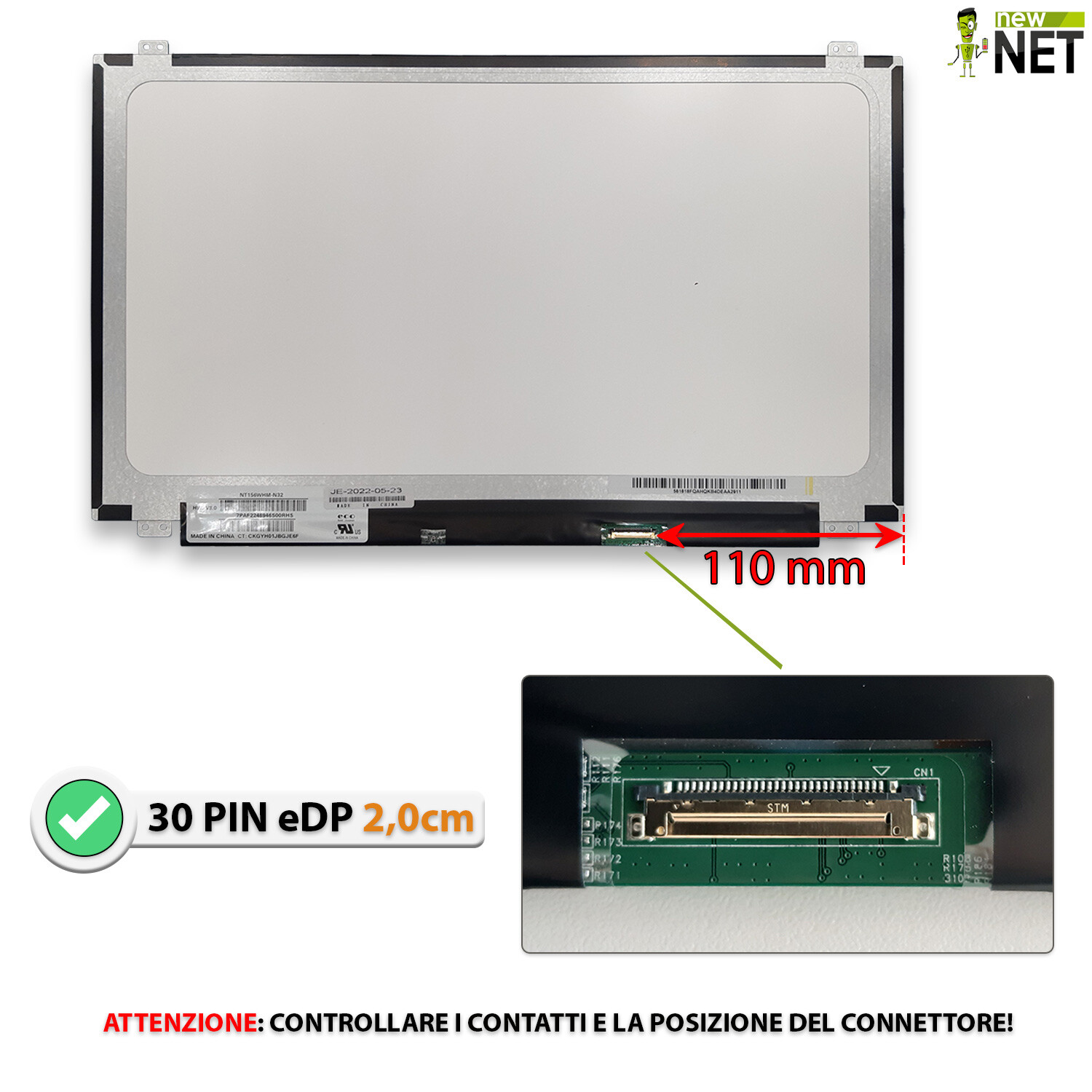 Pannello 15,6 compatibile con Lp156Wh3(Tp)(T2)(356EH864) [30 pin WXGA ...