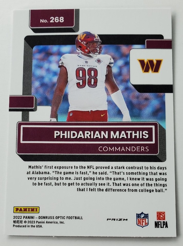 2022 Panini Optic Rated Rookie Phidarian Mathis Silver Holo Prizm #268 ...