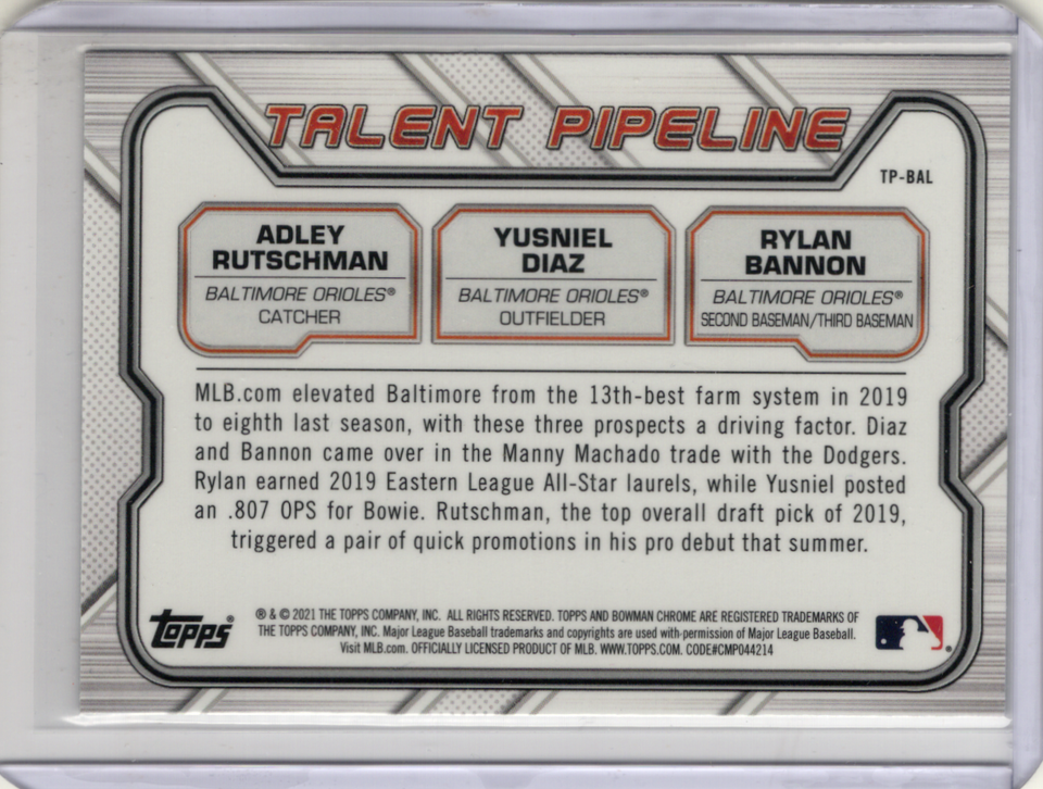 2021 Bowman - Talent Pipeline Adley Rutschman, Yusniel Diaz, Rylan ...