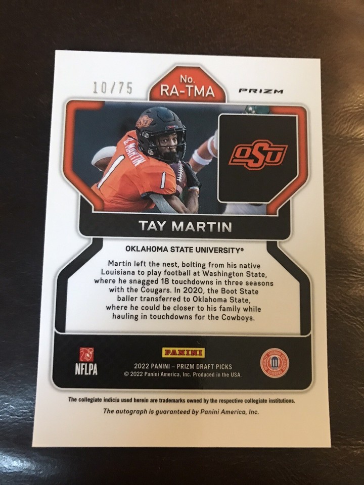 Tay Martin Auto Panini Prizm Blue /75 OKLAHOMA STATE FOOTBALL | eBay