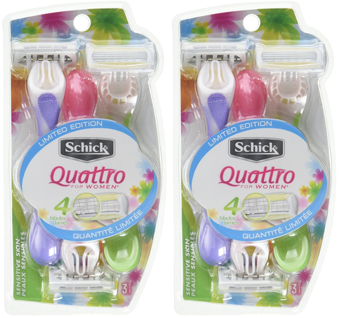 Schick Quattro For Women Sensitive Skin Disposable Razors, 3 Count (2 ...