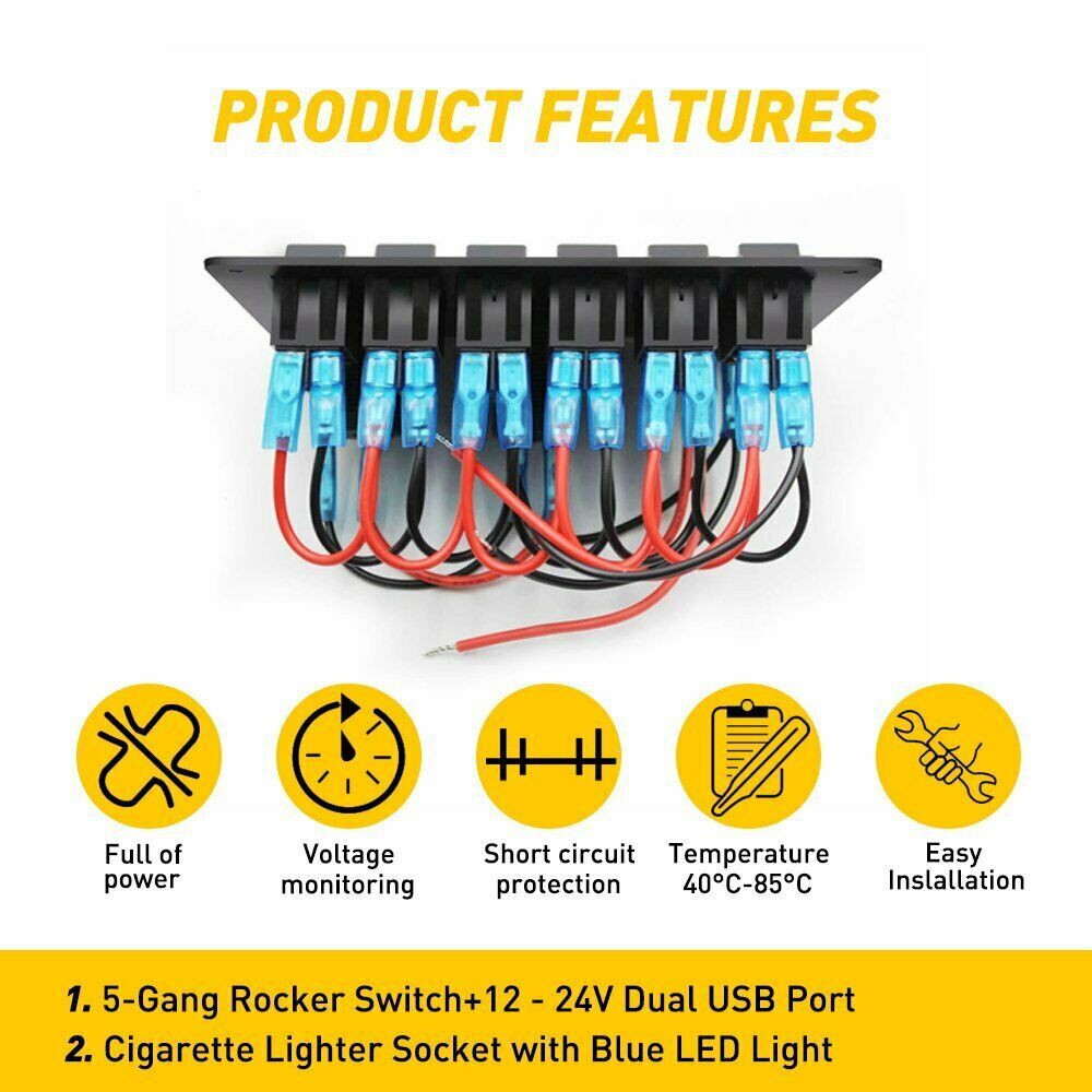6 Gang Blue Rocker Switch Panel Circuit Breaker LED Waterproof Car ...